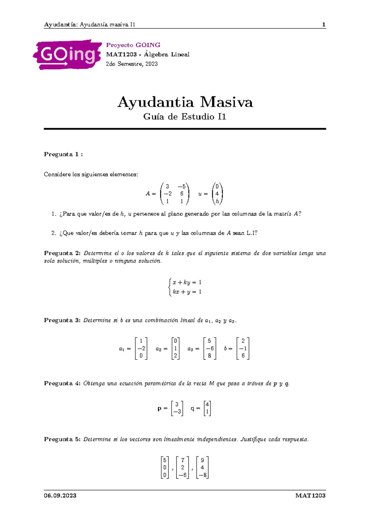 Ayudant a Masiva 2 Copy - Ayudant ́ıa: Ayudant ́ıa masiva I1 1 Proyecto GOING MAT1203 - ́Algebra ...