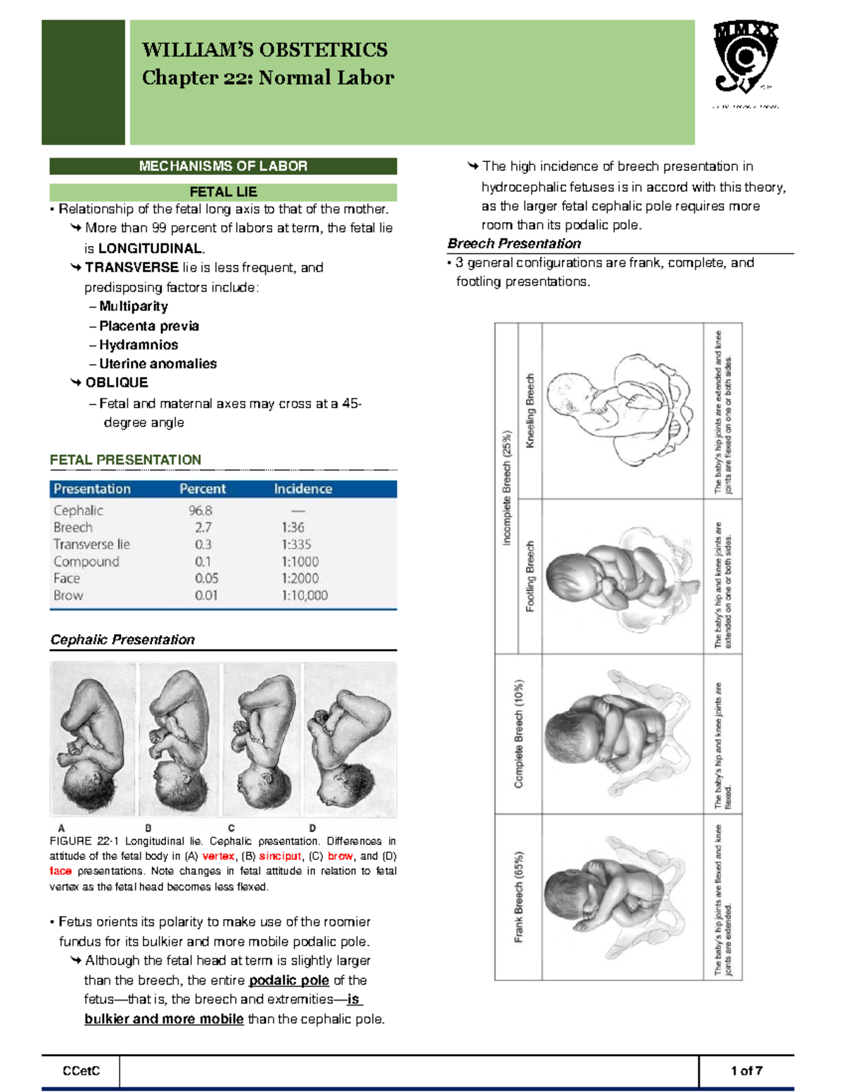 Chapter 22 - Normal Labor - WILLIAM’S OBSTETRICS Chapter 22: Normal ...