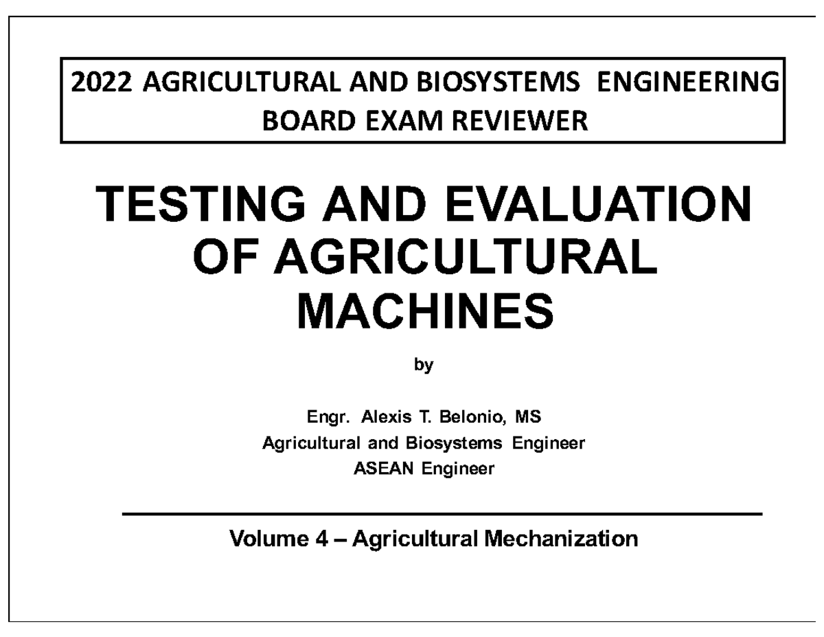 2022 - Ag Mech - Chap08 - Testing and Evaluation of Ag Mach - TESTING ...