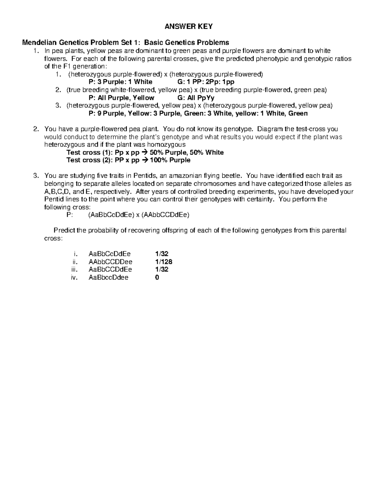 Nanopdf - Ap Bio STudy Sheet - ANSWER KEY Mendelian Genetics Problem ...