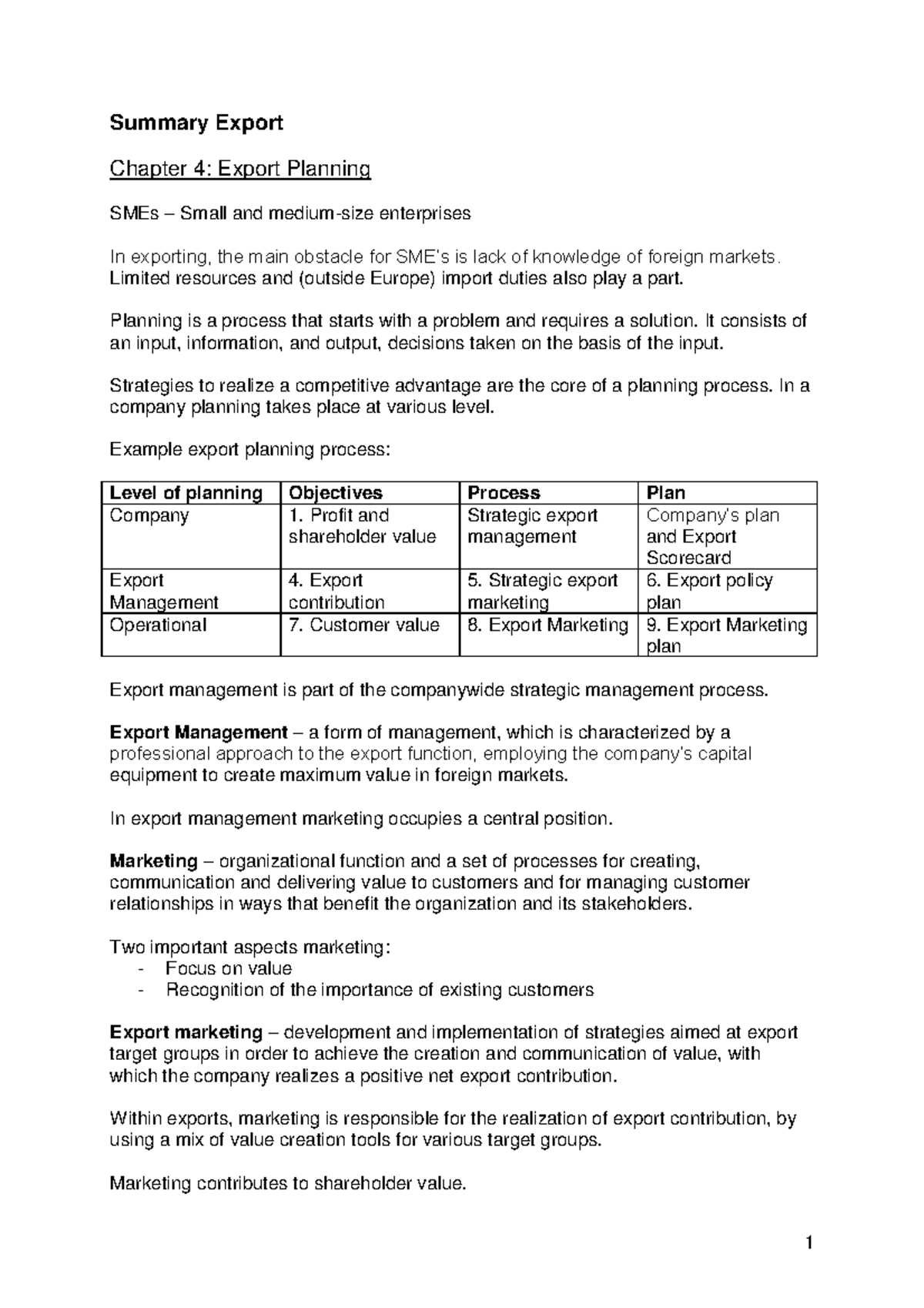 Summary - Chapter 4-6, 8 - Summary Export Chapter 4: Export Planning ...