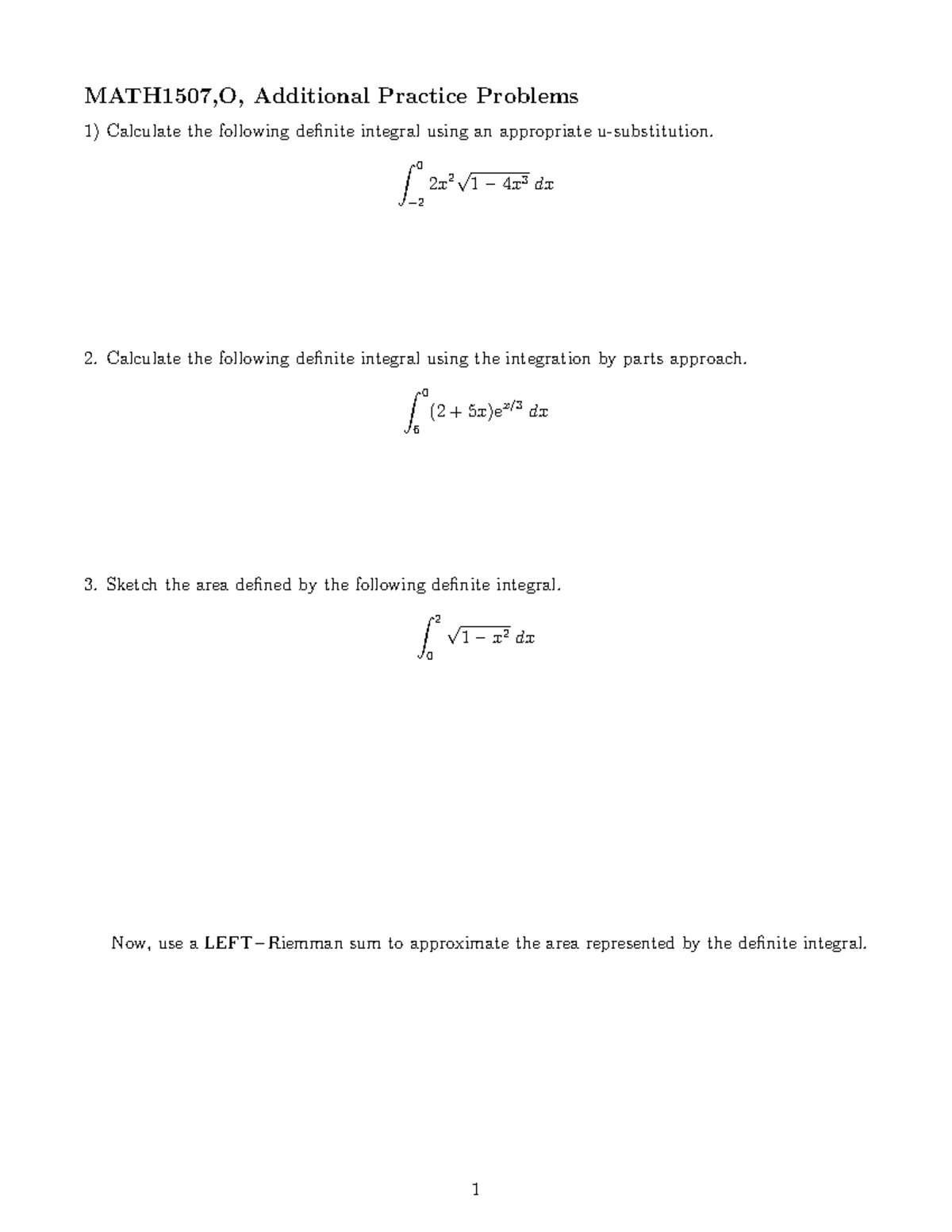 MATH1507 Midterm 1 Practice Problems - Sc/Math 1505 - MATH1507,O, Additional Practice Problems ...