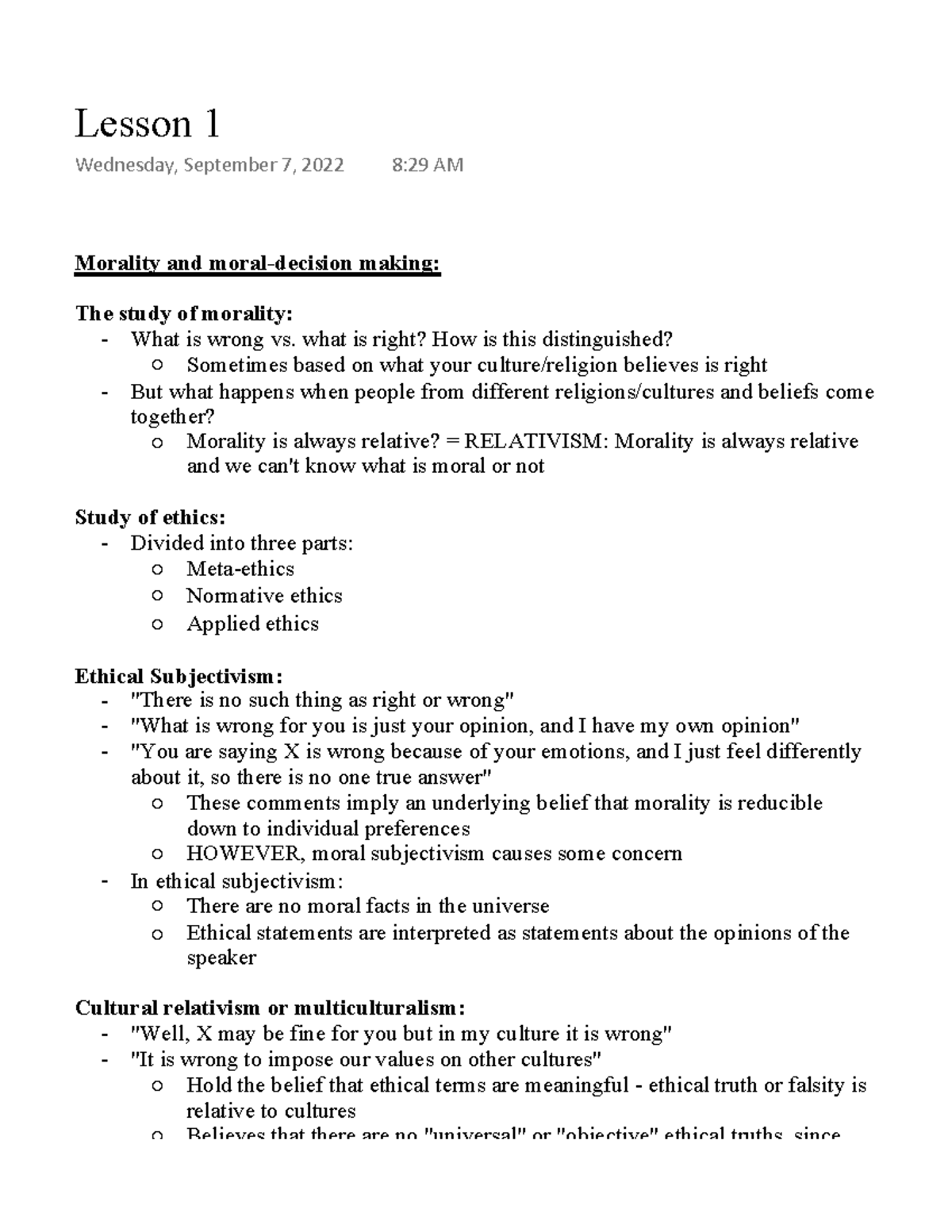 Phil 235 - Lesson 1 - Lecture 1 - Morality and moral-decision making ...