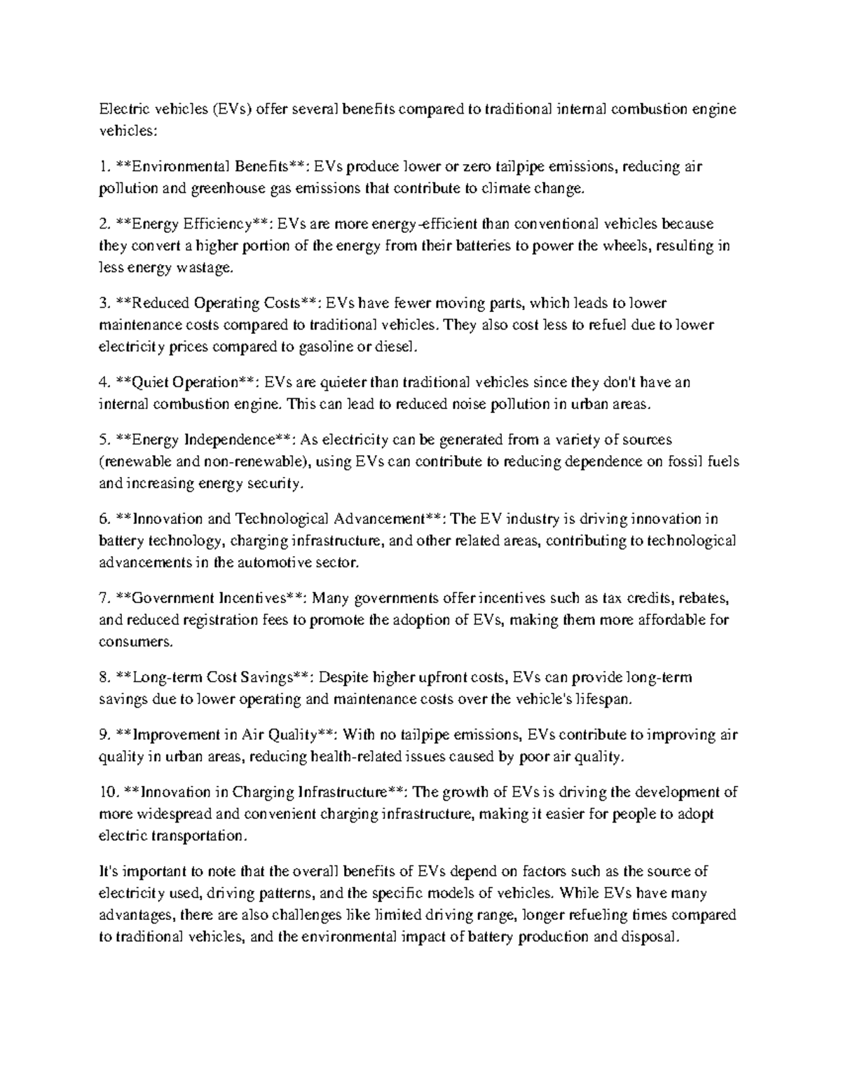 AU3791 EHV UNIT 1 - Electric vehicles (EVs) offer several benefits ...