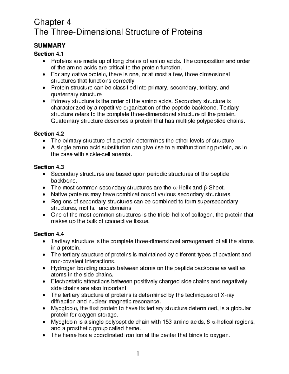 4chapter - Good - The Three-Dimensional Structure of Proteins 1 SUMMARY ...