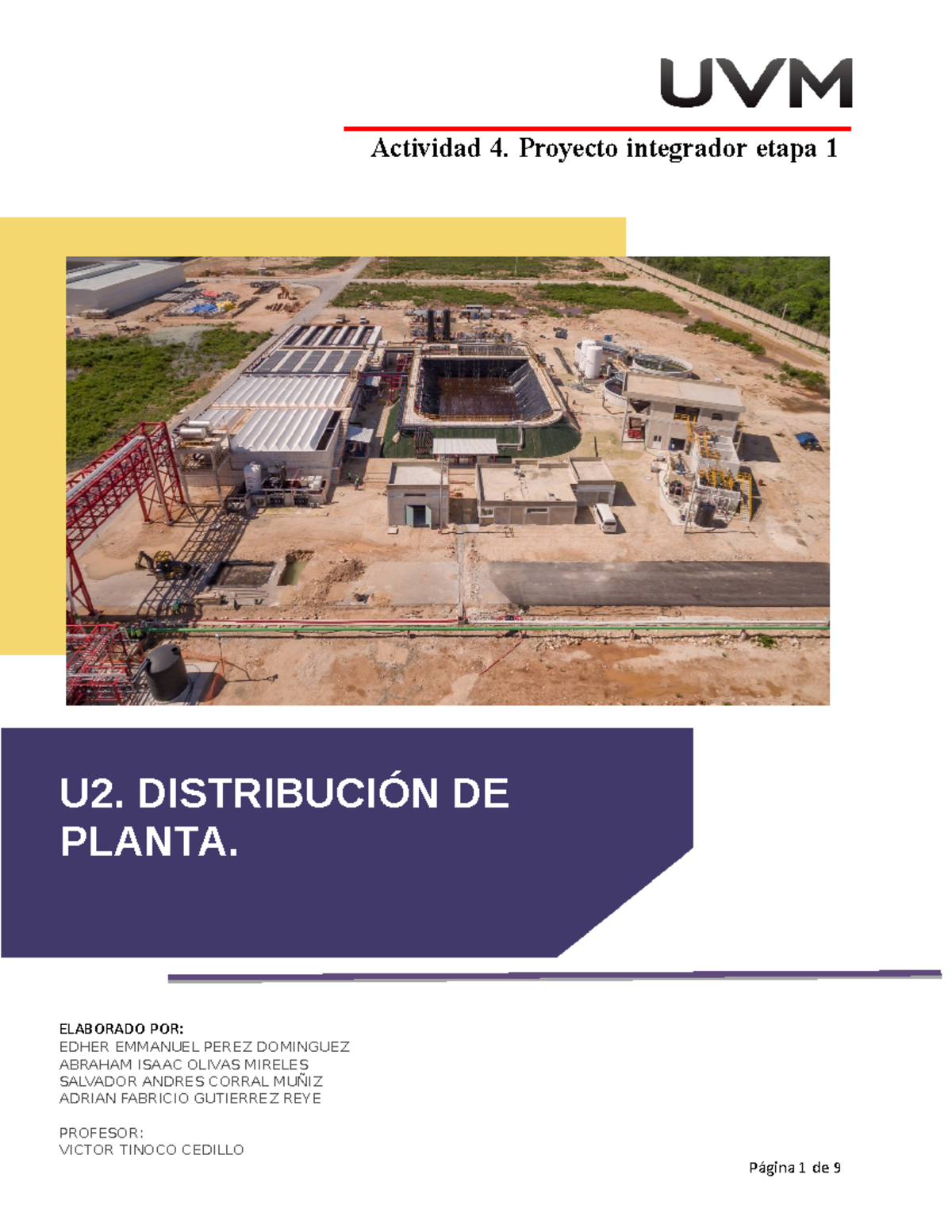 Instrucciones Proyecto E 1 - Página 1 de 9 Actividad 4. Proyecto integrador etapa 1 U2 ...