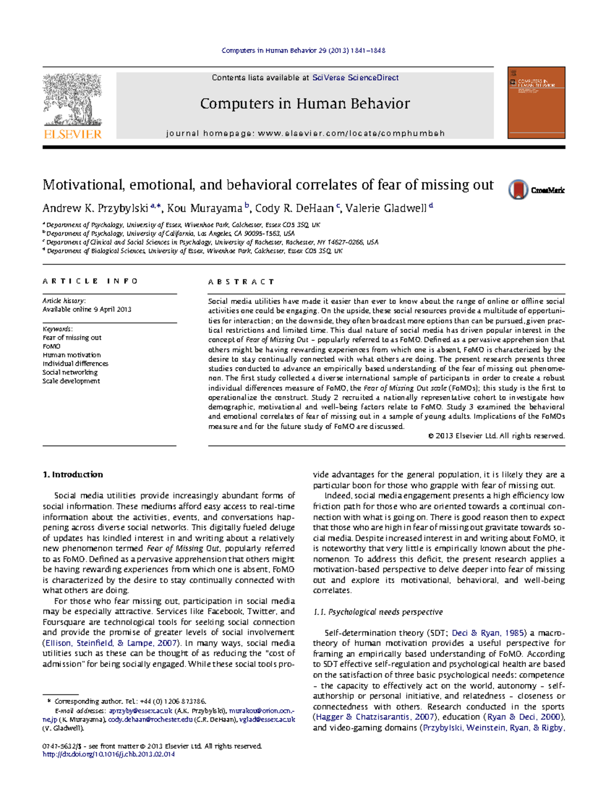 Computer in human behaviour - Motivational, emotional, and behavioral ...