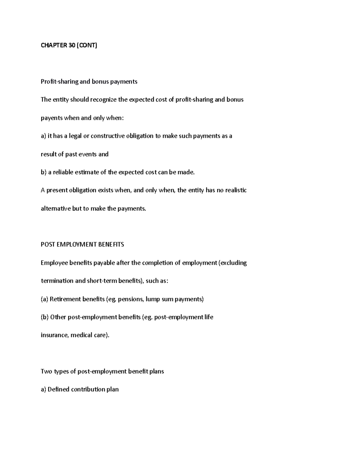 Chapter 30 EMPLOYEE BENEFITS PART 2 - CHAPTER 30 (CONT) Profit-sharing ...