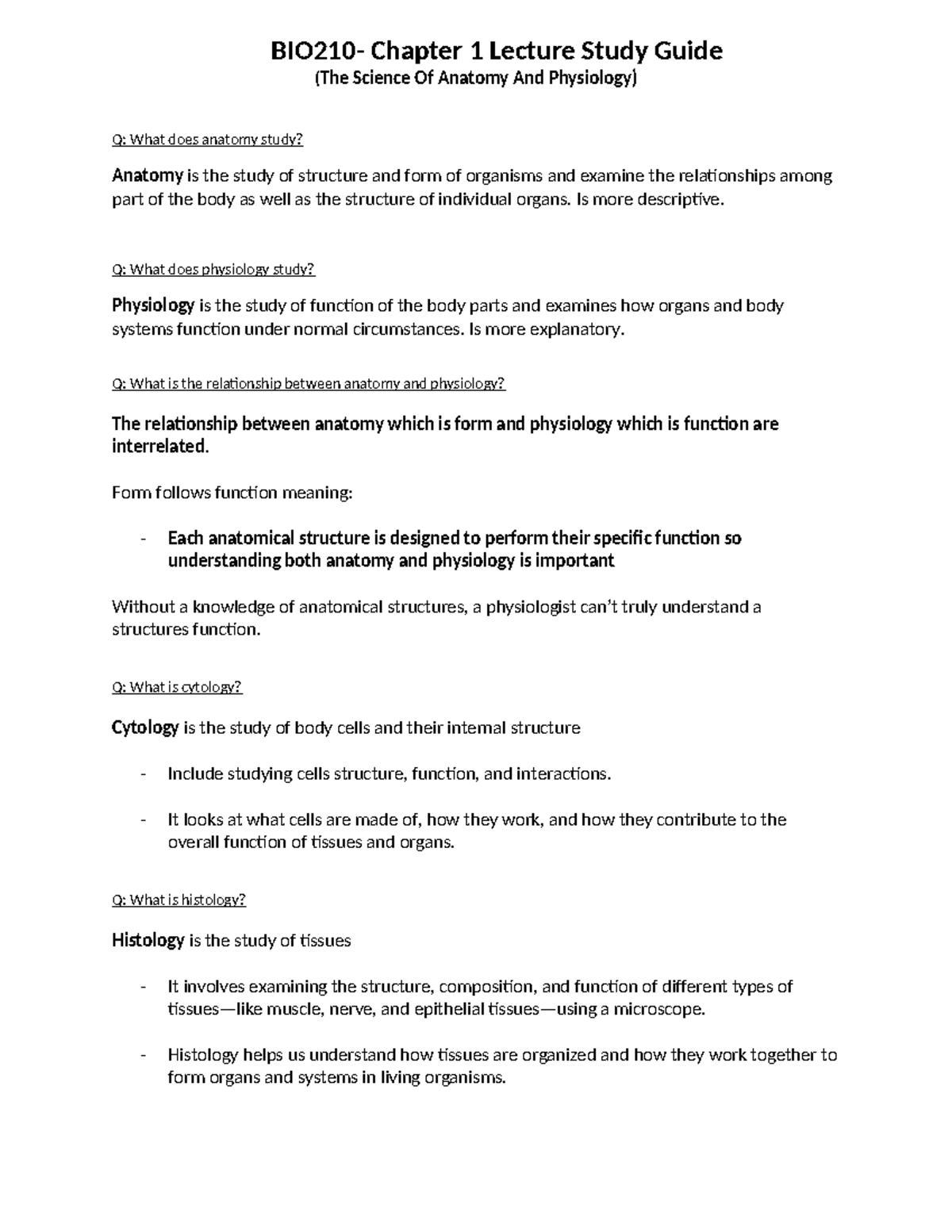 Chp 1 Lecture Study Guide - (The Science Of Anatomy And Physiology) Q ...