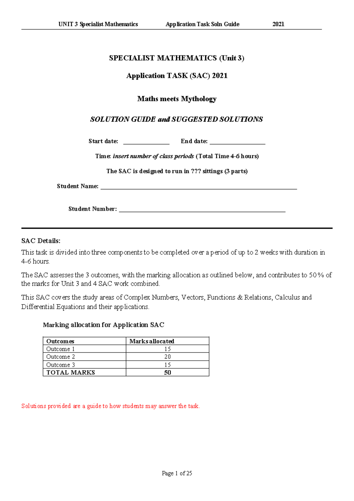 SM Application SAC Solution Guide - SPECIALIST MATHEMATICS (Unit 3) Application TASK (SAC) 2021 ...