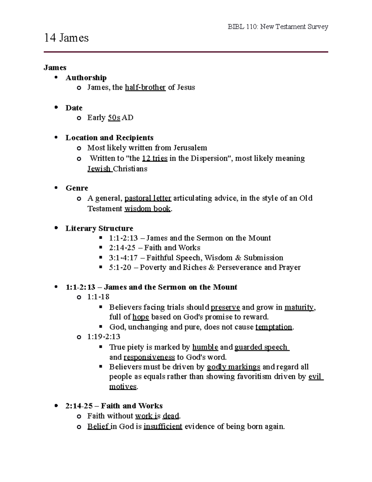 14 James - notes - BIBL 110: New Testament Survey 14 James James ...