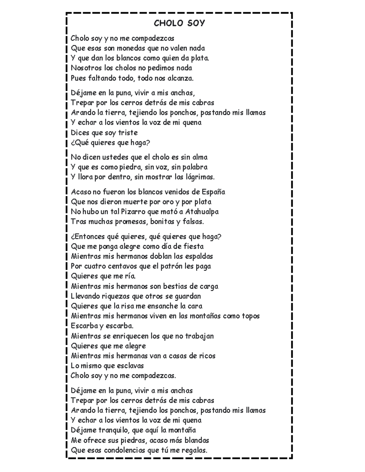 Cholo SOY - hola - CHOLO SOY Cholo soy y no me compadezcas Que esas son ...