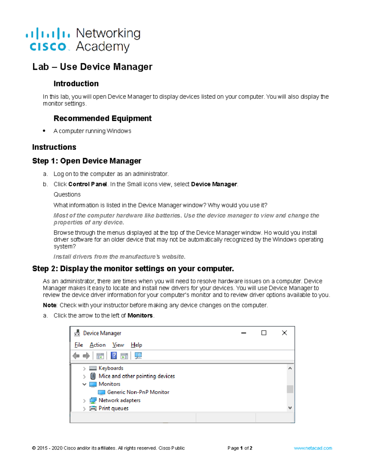 11.2.6.2 Lab - Use Device Manager - Lab – Use Device Manager ...
