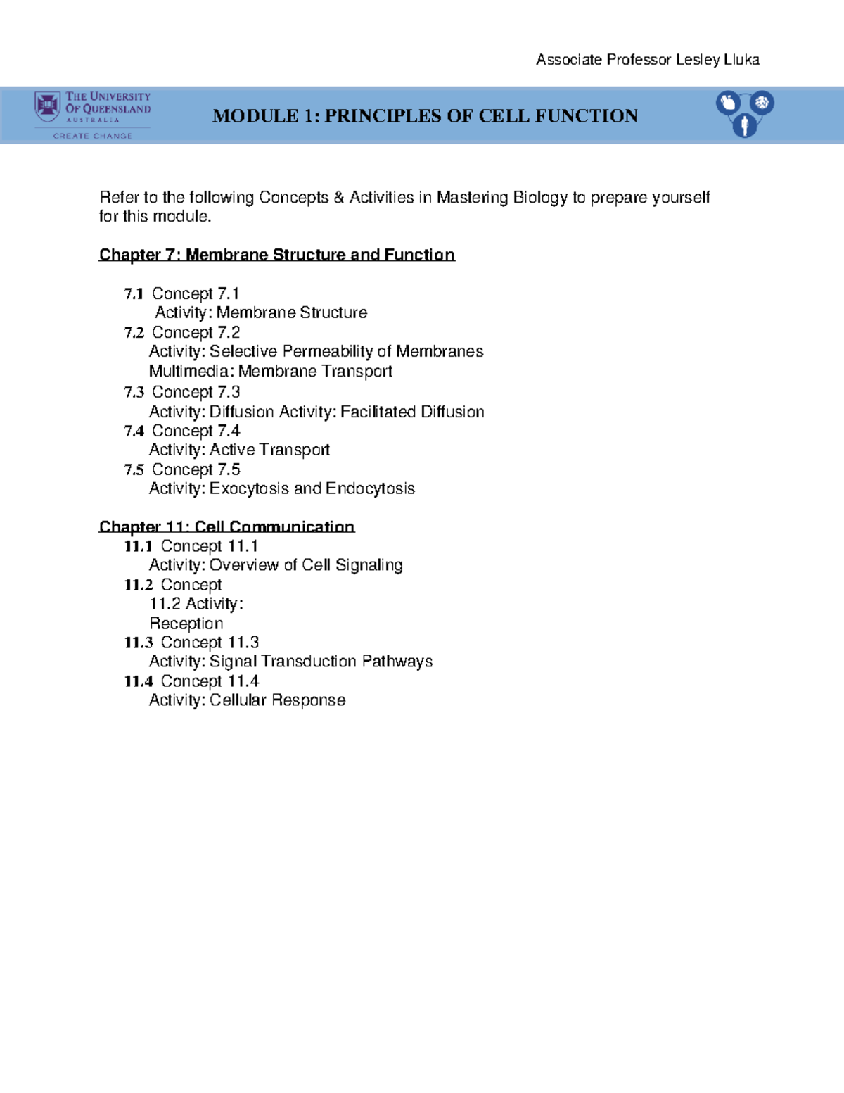 PM Guide to Module 1 - Principles of Cell Function - Associate ...