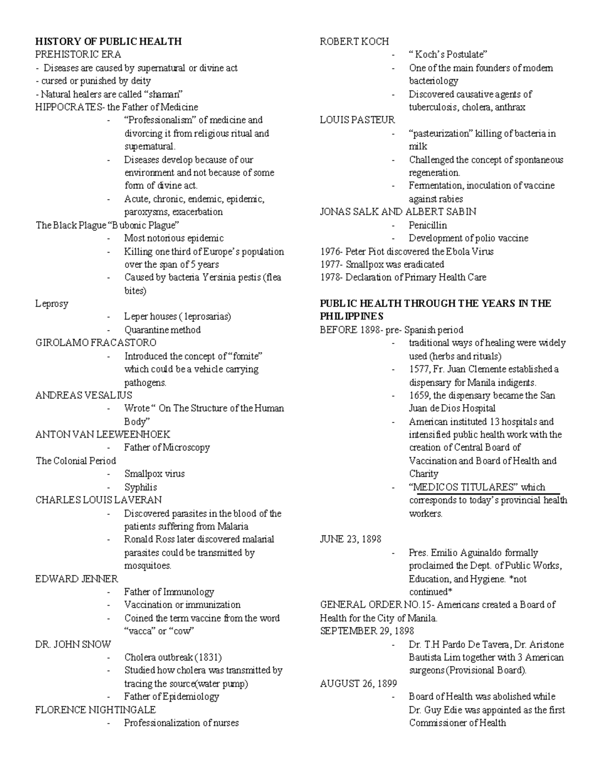CPH-LAB- Notes 2 - adadadad - HISTORY OF PUBLIC HEALTH PREHISTORIC ERA ...
