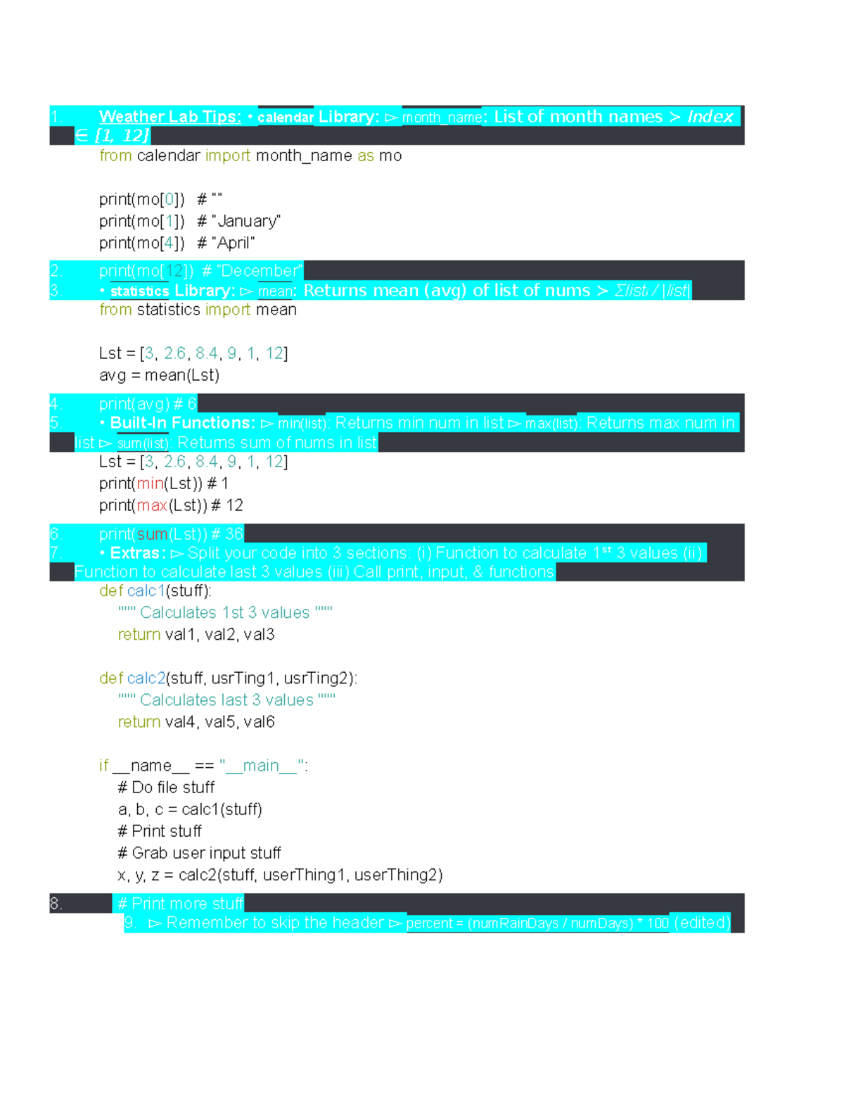 ENGR 102 cheat sheet - Notes for exams. - Weather Lab Tips: • calendar ...