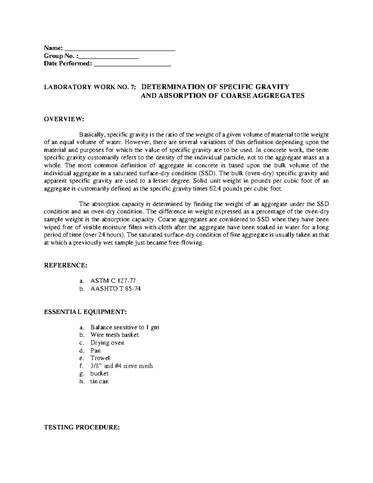 CMT Lab Work 007 - THIS IS A CMT LABORATORY REPORT NO. 7 - Name