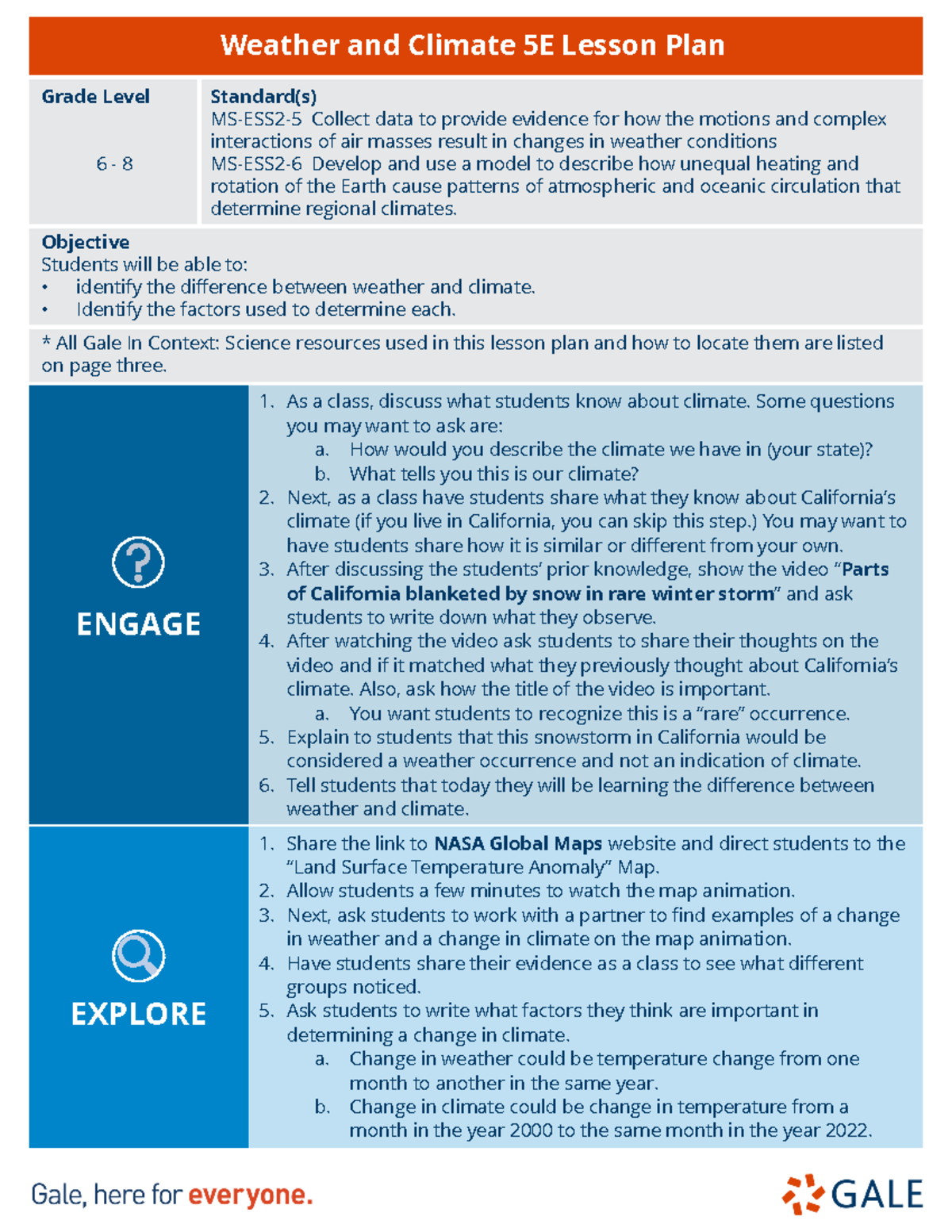 Weather and Climate 5E Lesson - Grade Level 6 - 8 Standard(s) MS-ESS2-5 ...