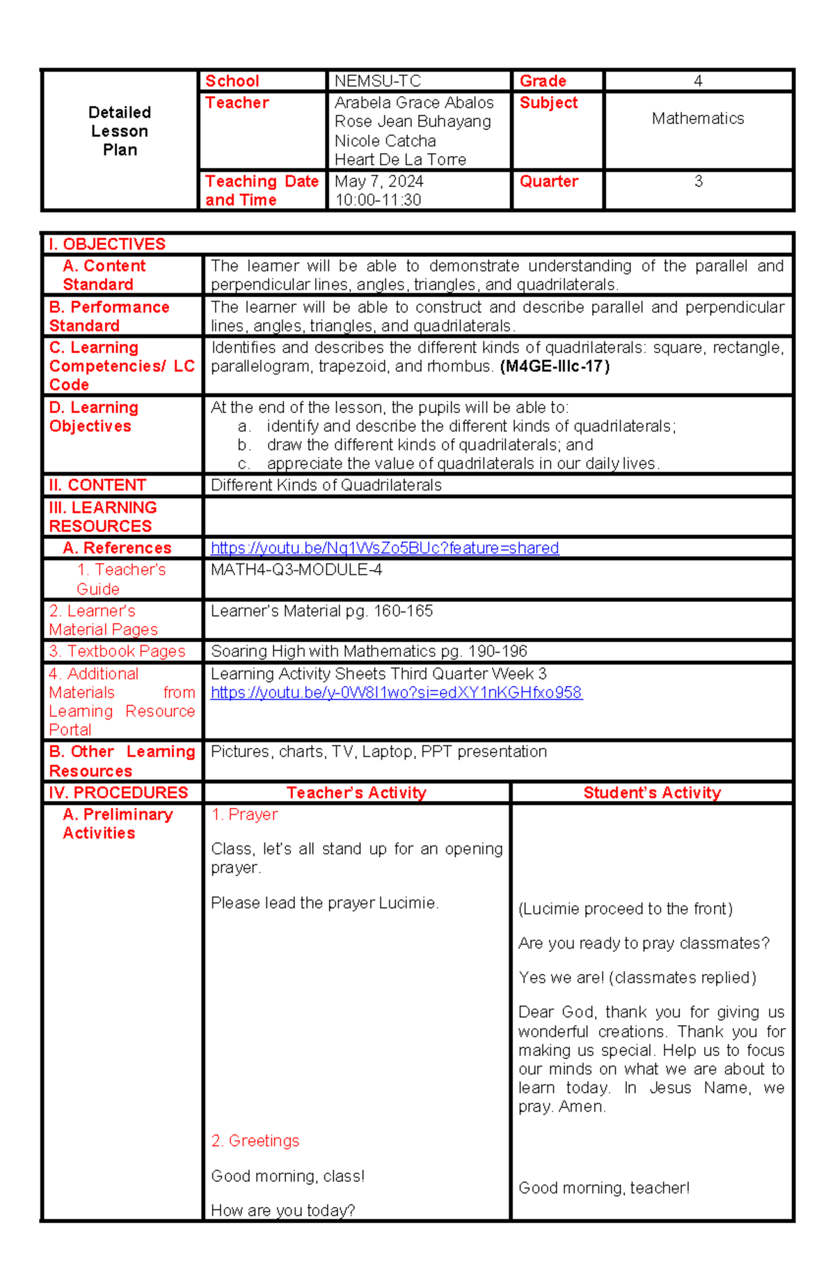 Detailed Lesson Plan - MATH Grade 5 - Detailed Lesson Plan School NEMSU ...
