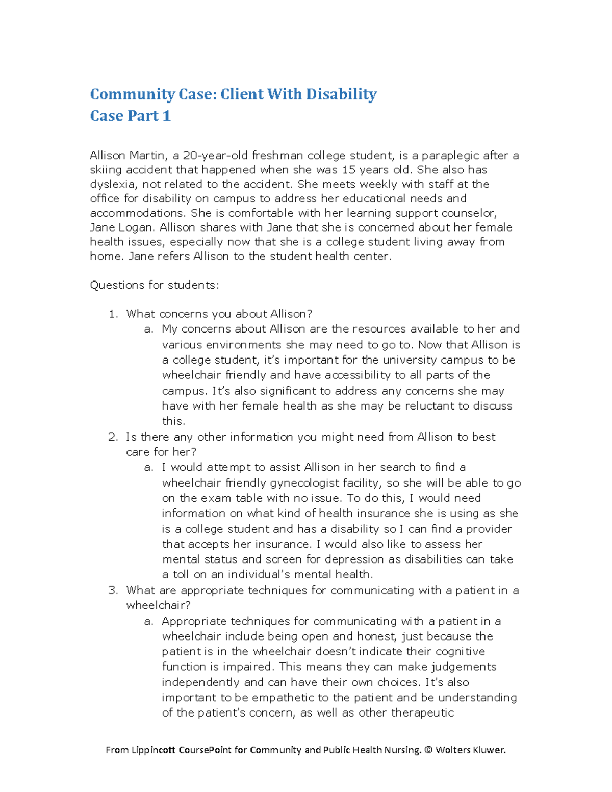 Community Client Disability Case1 1-10-17 DP - Community Case: Client ...