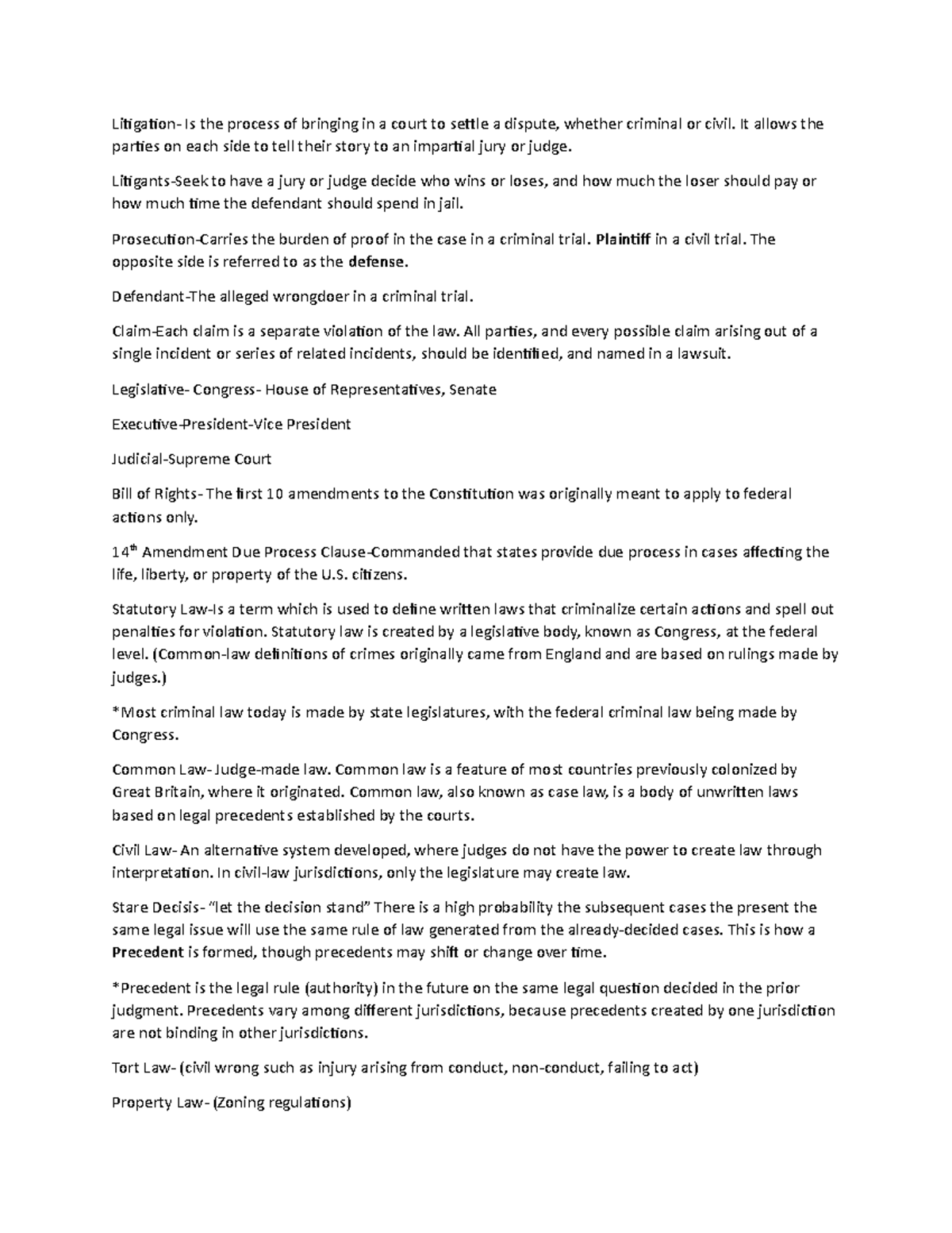 Bus Law Notes - N/A - Litigation- Is the process of bringing in a court ...