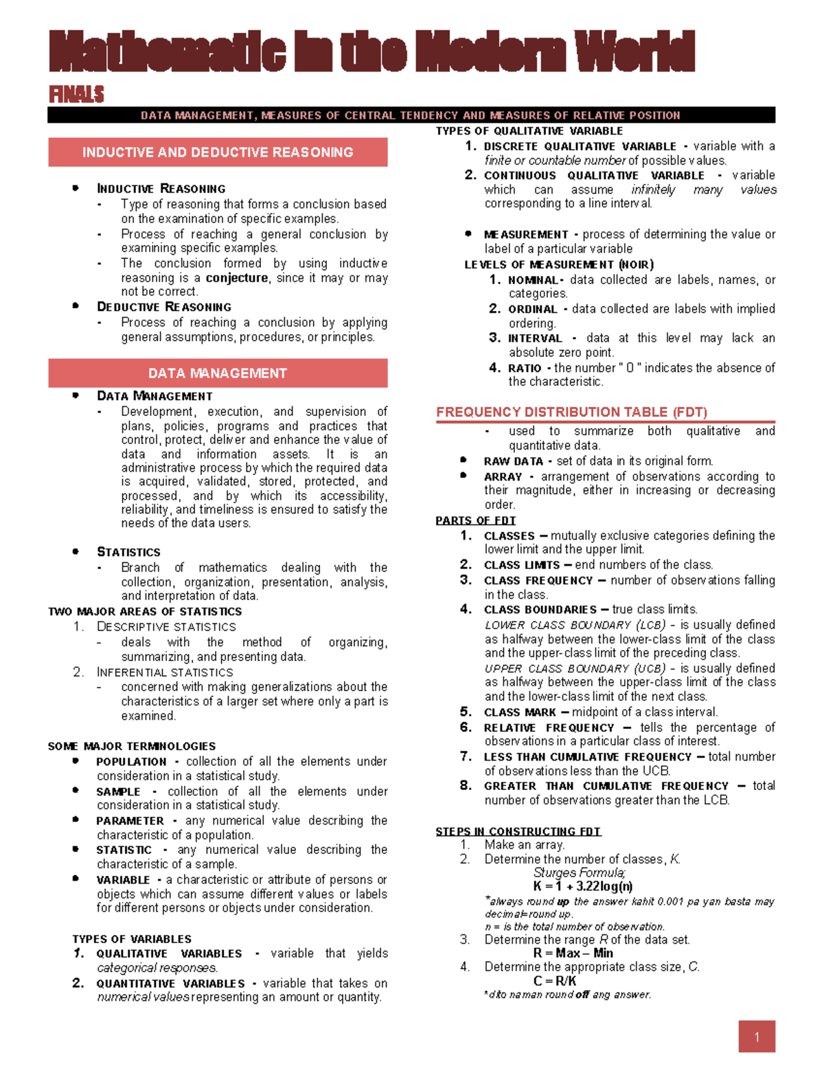 MMW Finals - Mathematic in the Modern World FINALS DATA MANAGEMENT ...