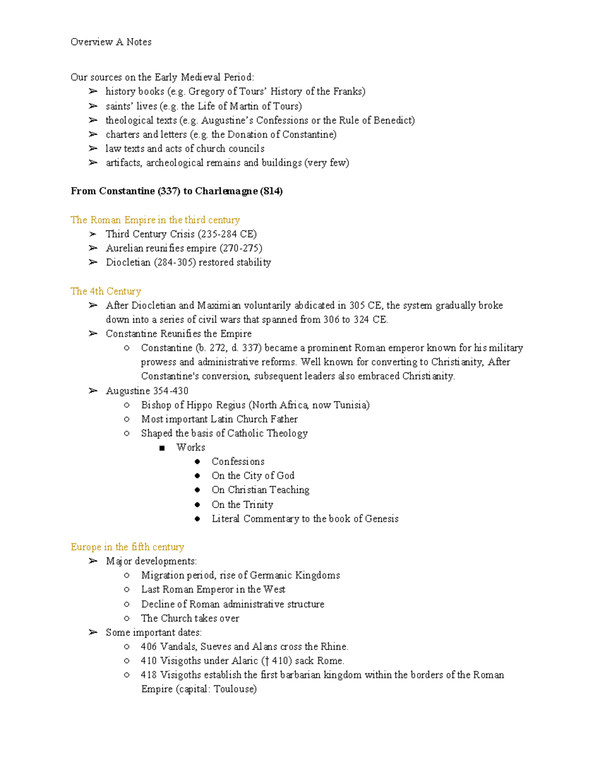1. Overview A Notes - From Constantine (337) to Charlemagne (814 ...