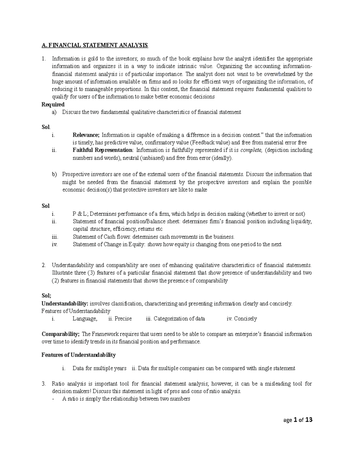 Review questions- set one - Students - A. FINANCIAL STATEMENT ANALYSIS ...