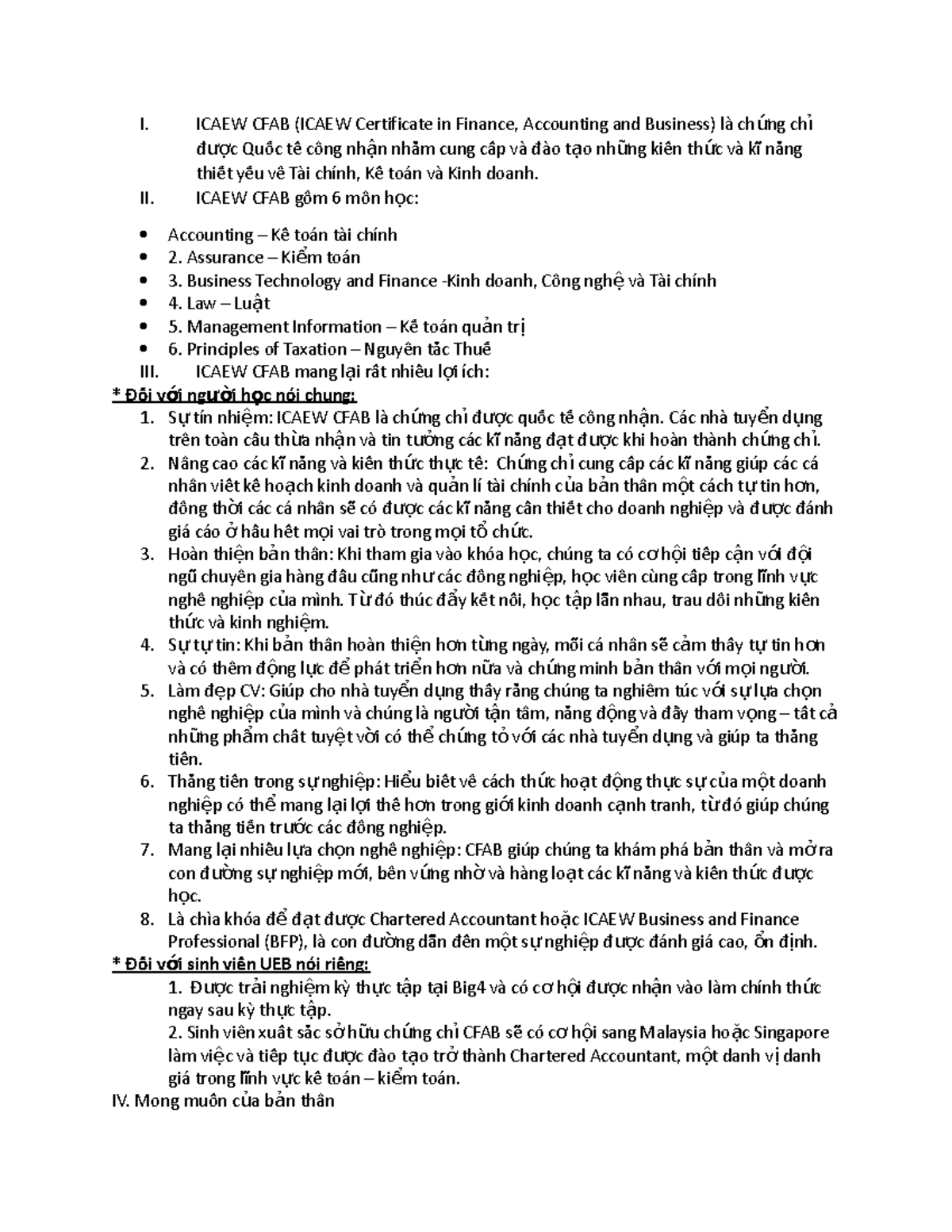 BÀI LUẬN VỀ Icaew CFAB - GOOD - I. ICAEW CFAB (ICAEW Certificate in ...