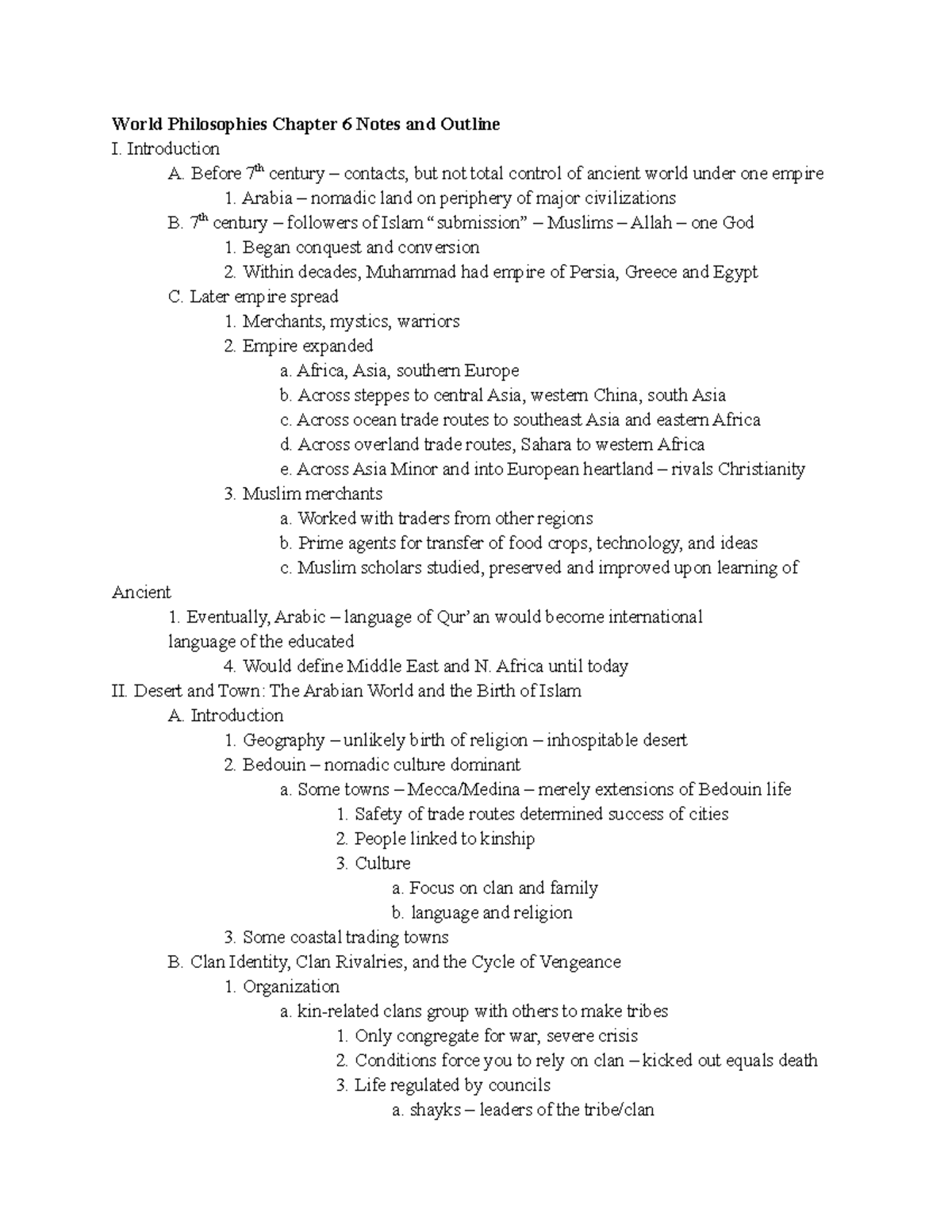 World Philosophies Chapter 6 Notes and Outline - Introduction A. Before ...