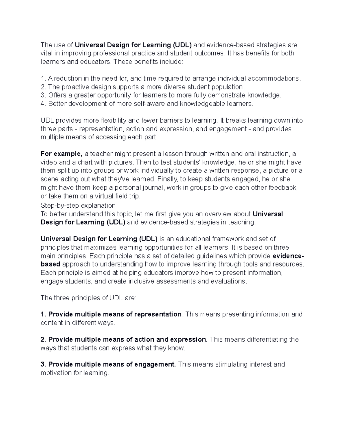 UDL Discussion paper - The use of Universal Design for Learning (UDL ...