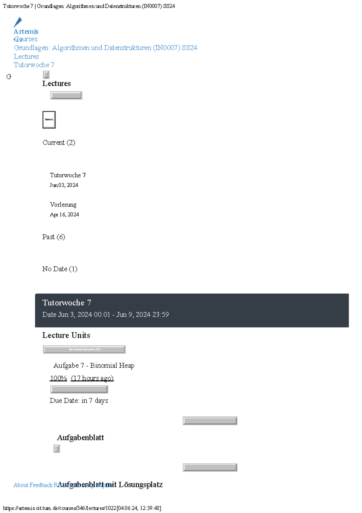 Tutorwoche 7 Grundlagen Algorithmen und Datenstrukturen (IN0007) SS24 - Tutorwoche 7 ...