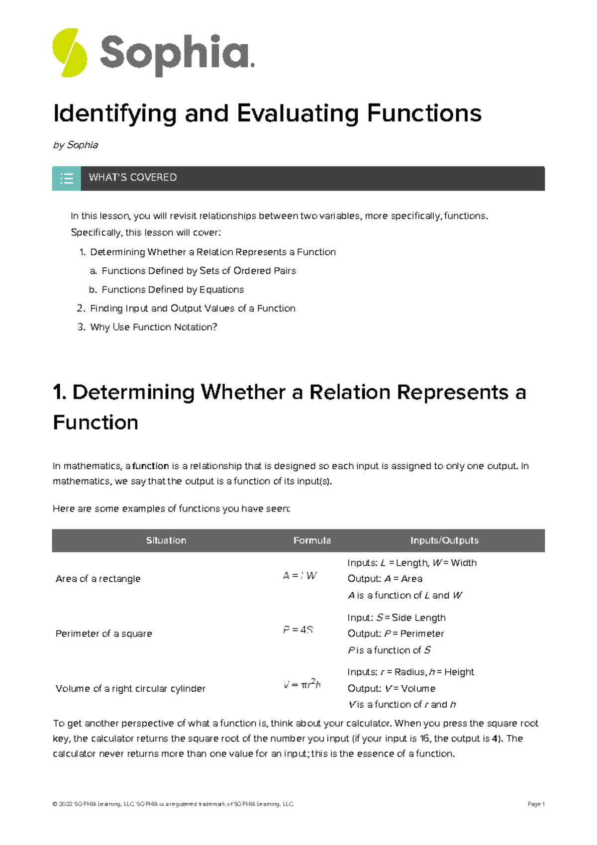Identifying and evaluating functions - Specifically, this lesson will ...
