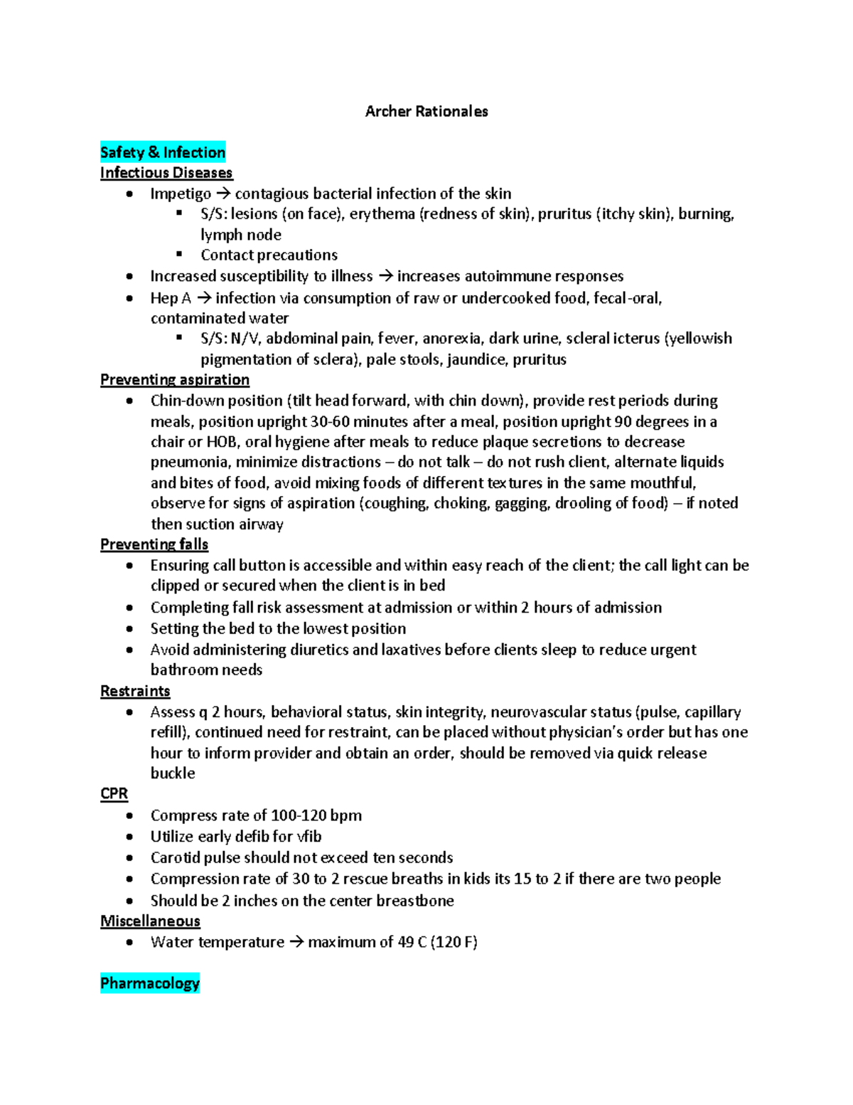 Archer Rationales Notes Nclex - Archer Rationales Safety & Infection ...