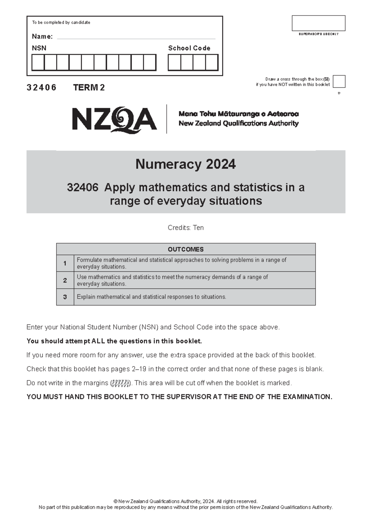 NCEA assessment 32406 - © New Zealand Qualifications Authority, 2024 ...