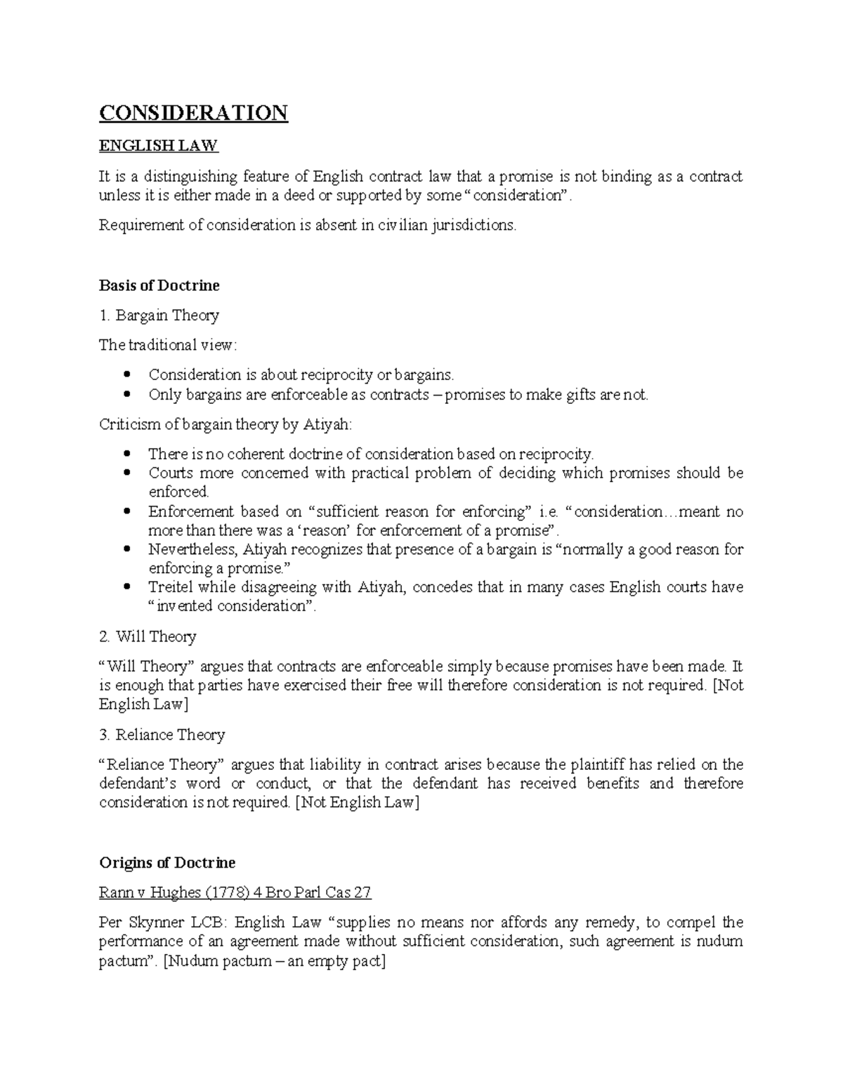 Consideration (English Law) - CONSIDERATION ENGLISH LAW It is a ...