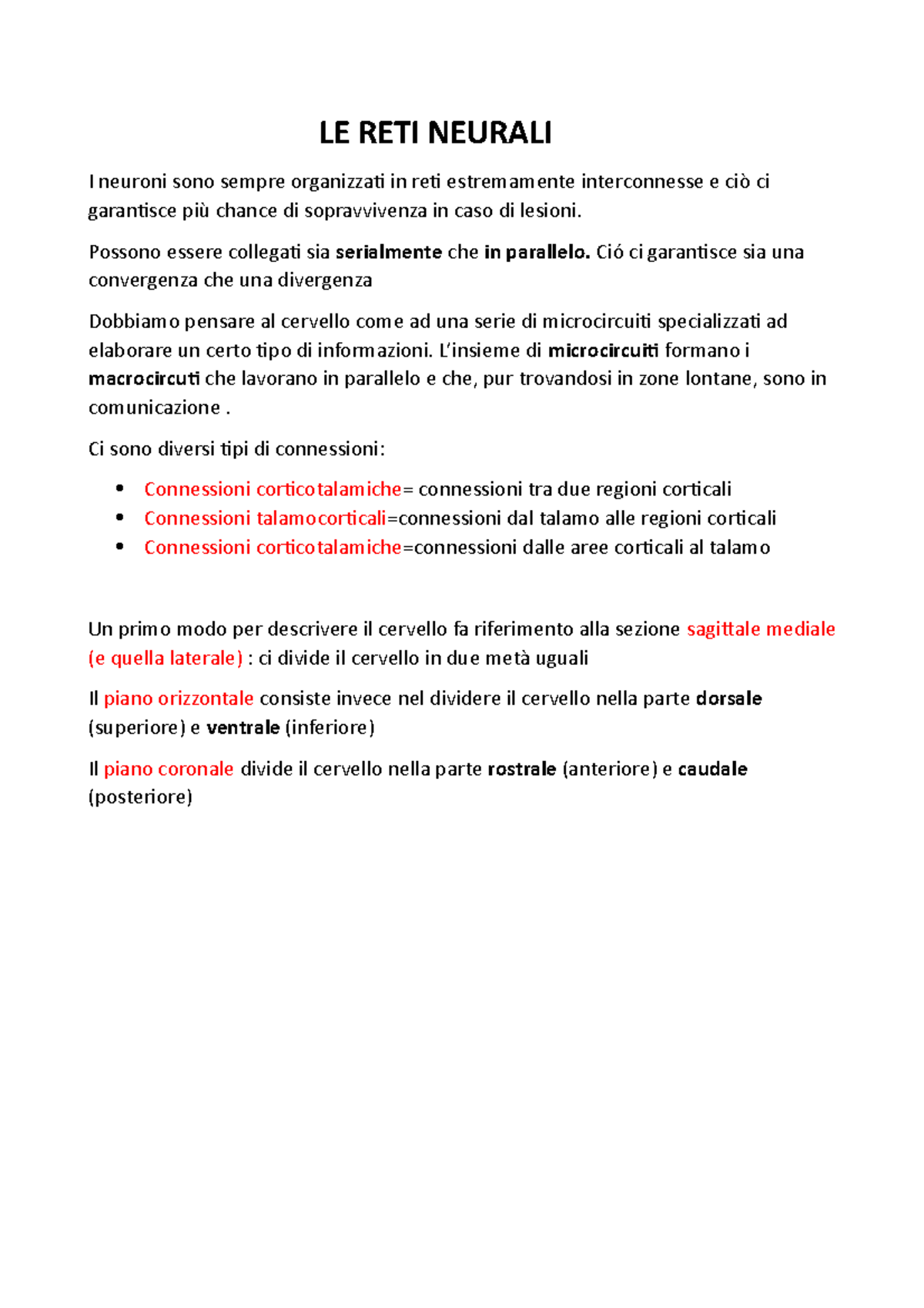 LE RETI Neurali - Appunti presi a lezione - LE RETI NEURALI I neuroni ...