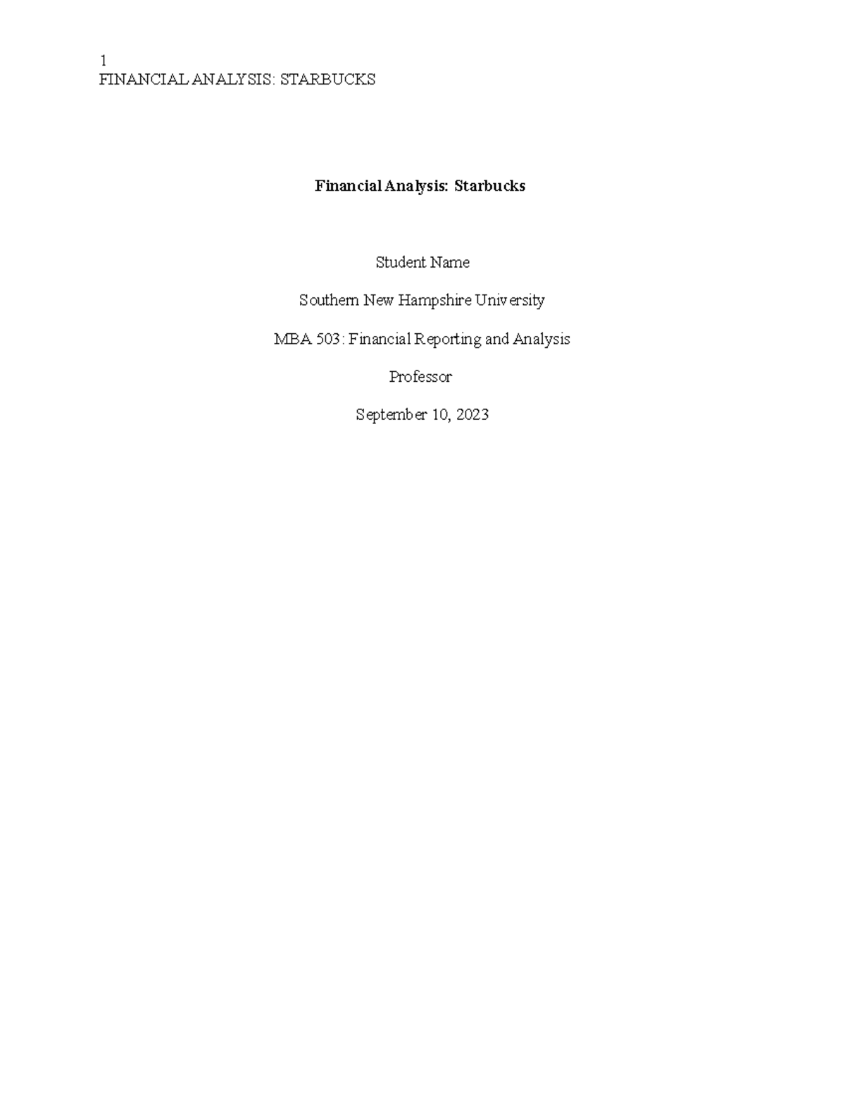 MBA 503 Final Project- Financial Analysis - FINANCIAL ANALYSIS ...