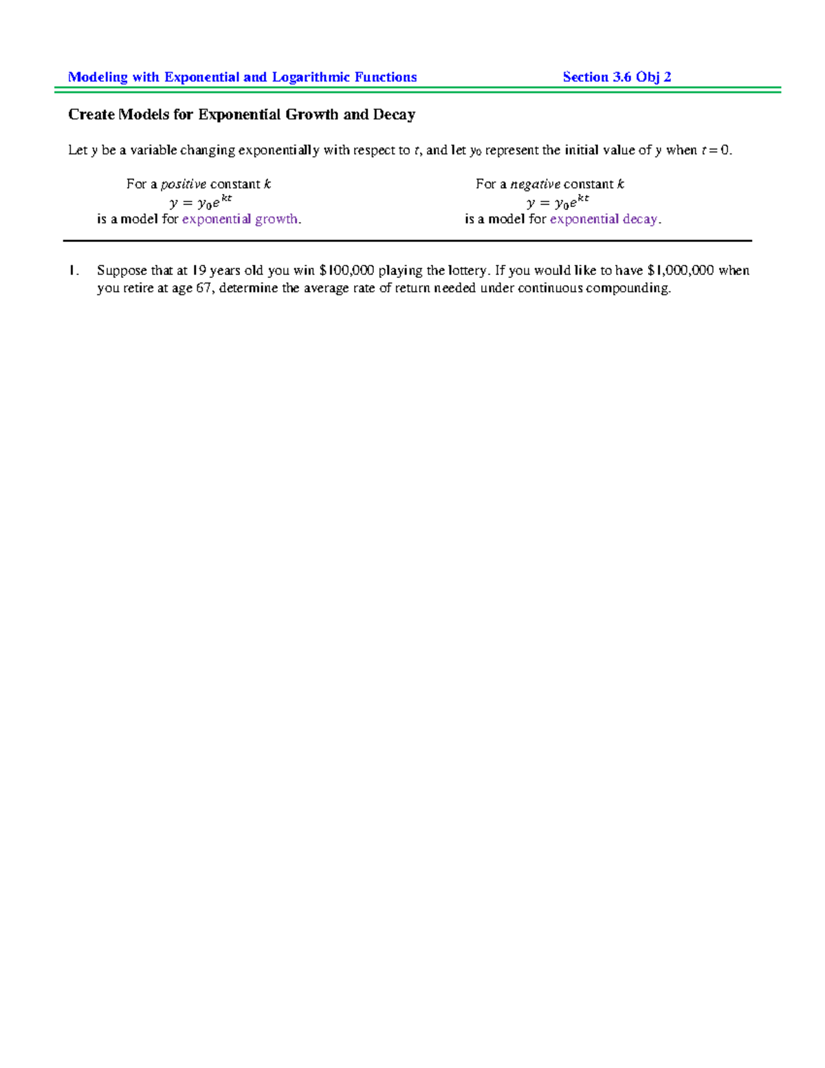 3.6 Obj 2 Modeling with Exponential and Logarithmic Functions ADA ...