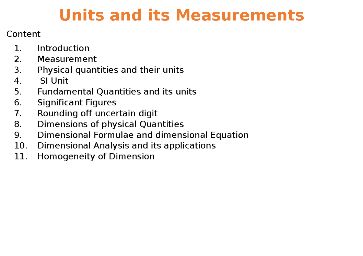 Units and its Measurements - Units and its Measurements Content 1 ...