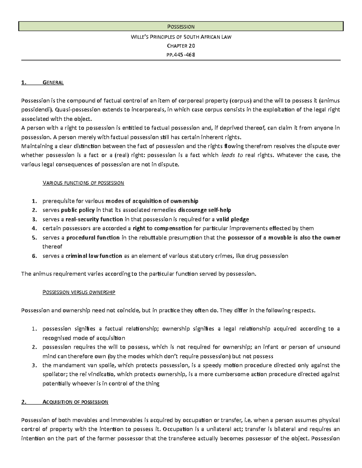 Wille pp.445-468 Possession - POSSESSION PRINCIPLES OF SOUTH AFRICAN ...