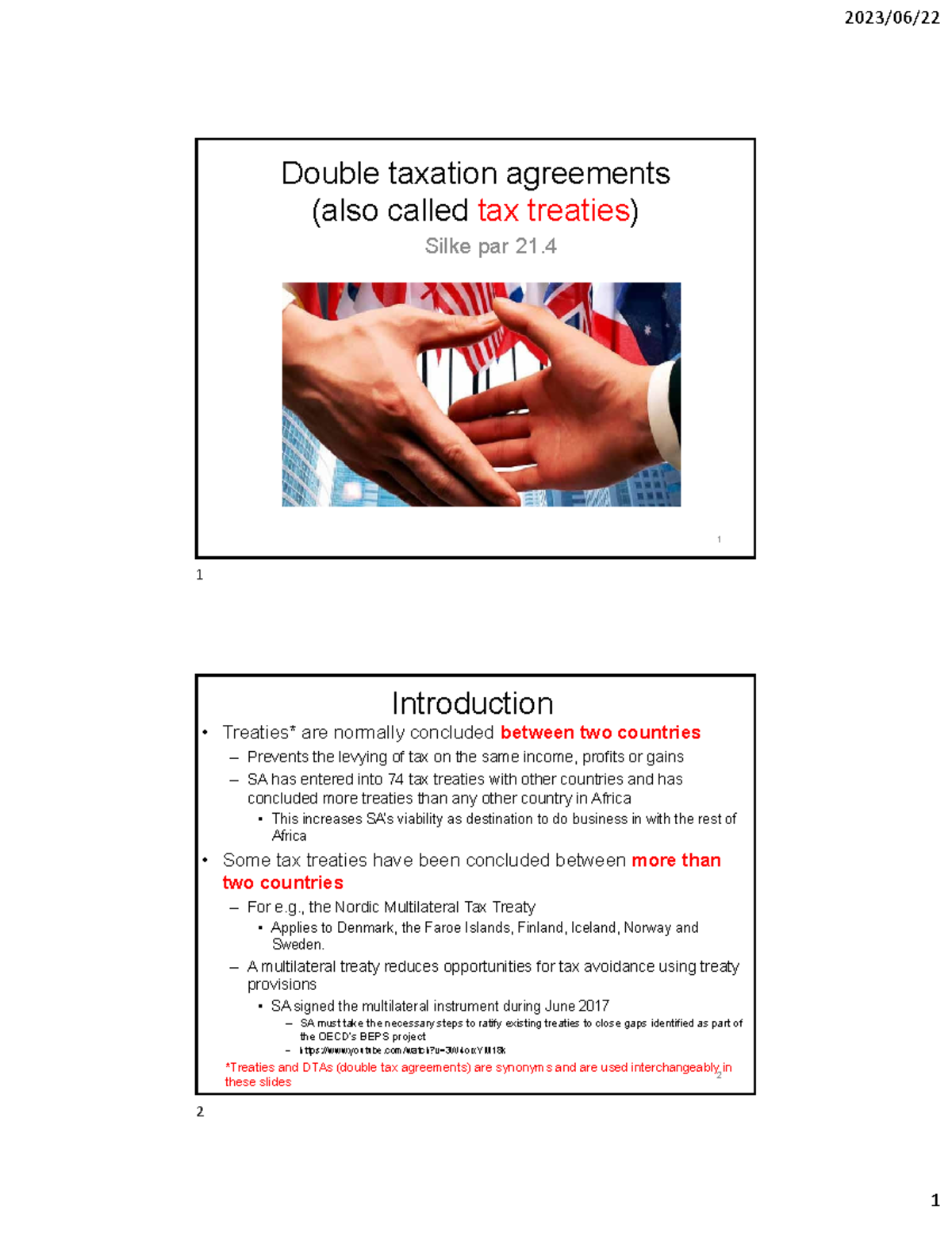 Sub-unit 2 DTA's 2023 - Double tax agreements - Double taxation ...