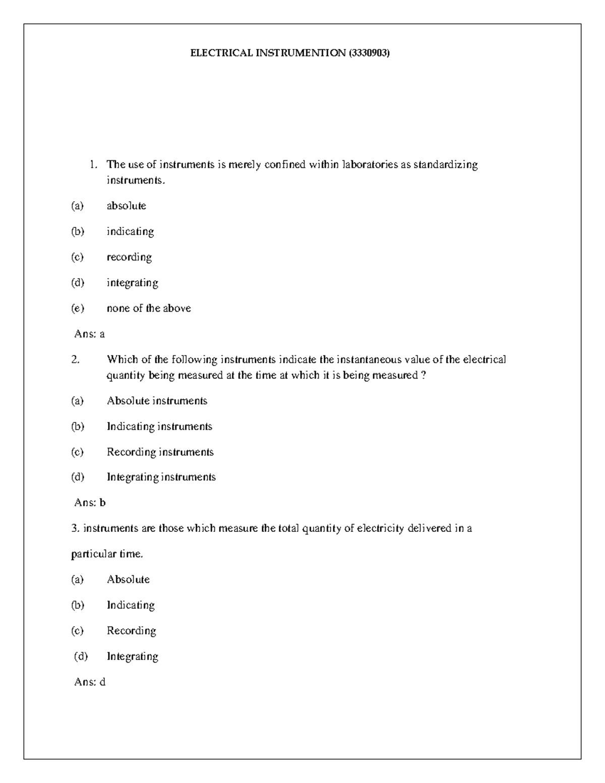 Electrical Instrumention-3330903 - Electrical Instrumentation - GTU ...
