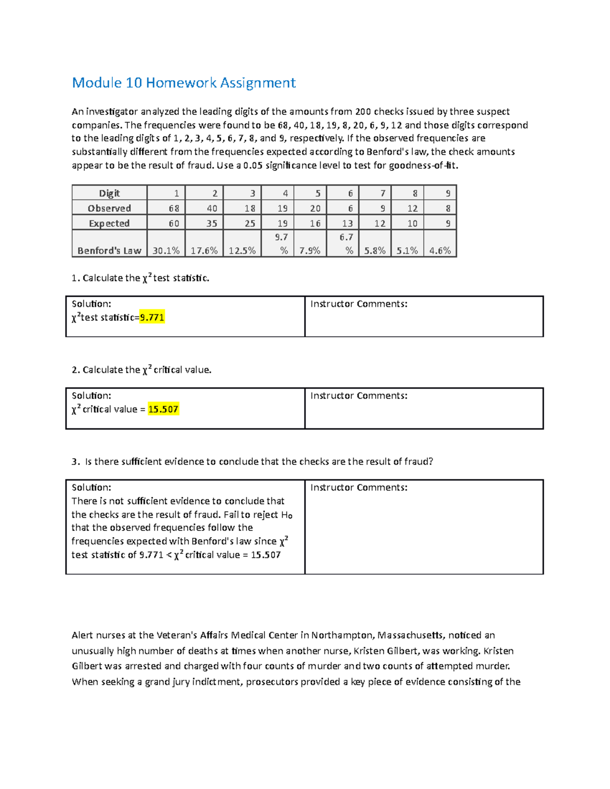 Homework week 6 (Draft) - Module 10 Homework Assignment An invesigator ...