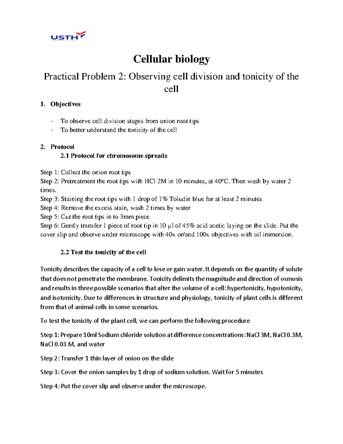 Practical 2 - english practice - Cellular biology Practical Problem 2 ...