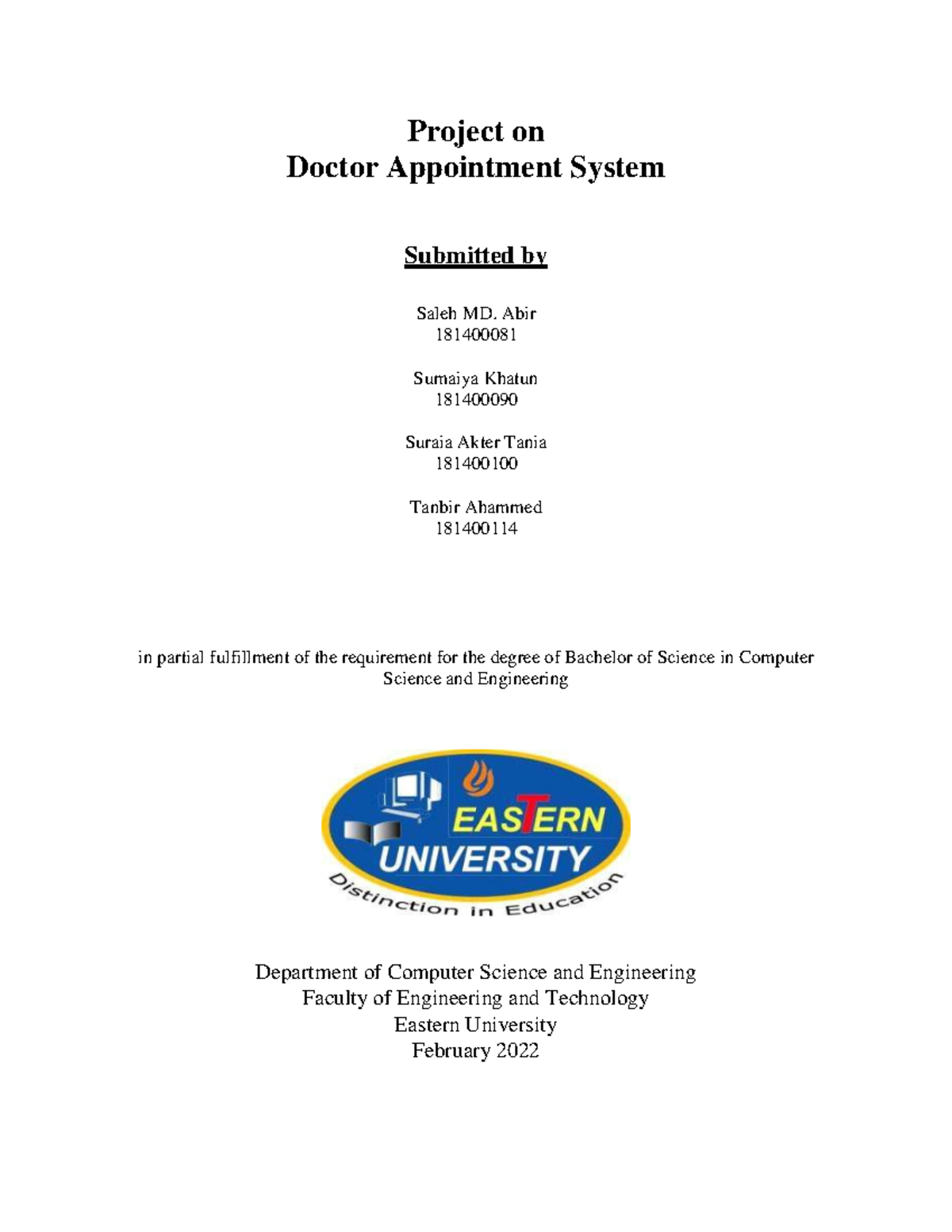 Final Project Report Doctor Appointment System Group 13 - Project on ...