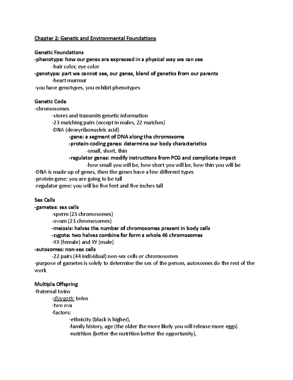 Chapter 2 - Chapter 2: Genetic and Environmental Foundations Genetic ...