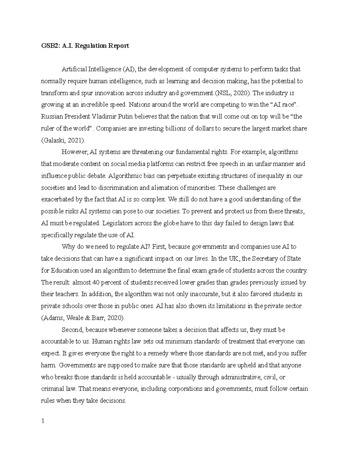 GSB2 - GSB report - GSB2: A. Regulation Report Artificial Intelligence ...