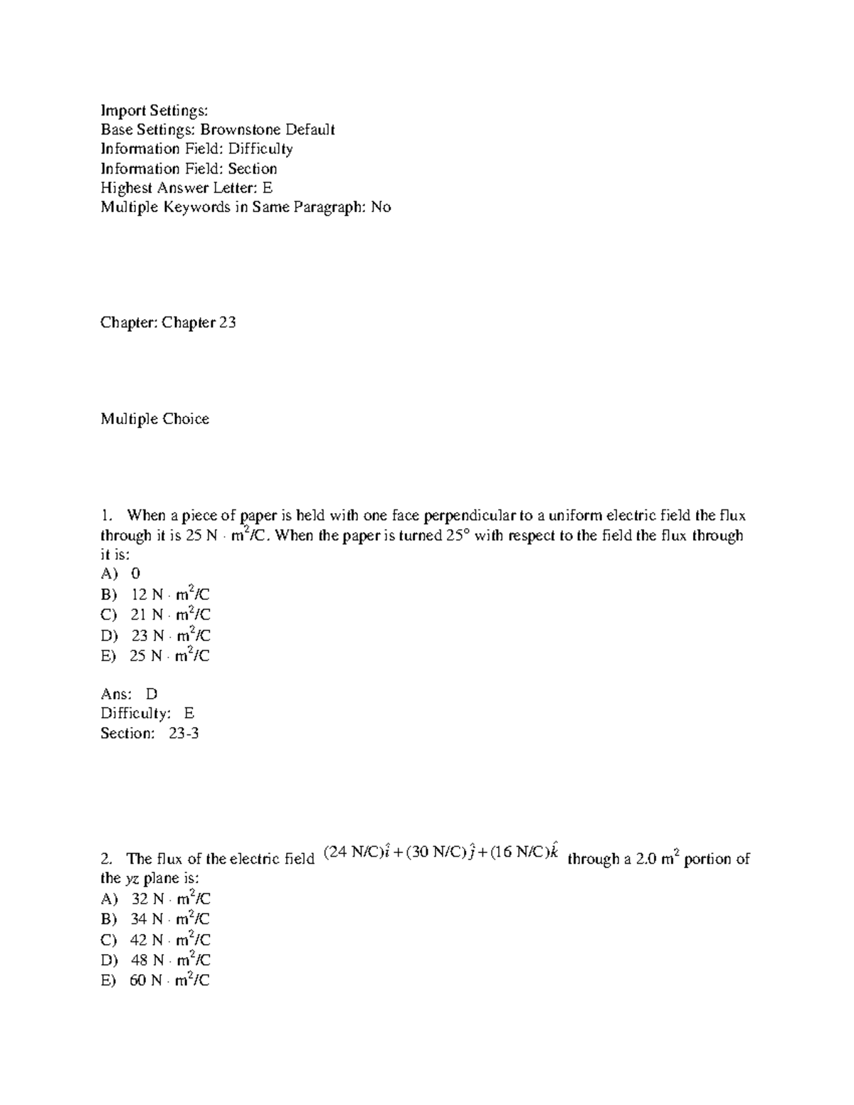 Ch23 - physics - Import Settings: Base Settings: Brownstone Default Information Field ...