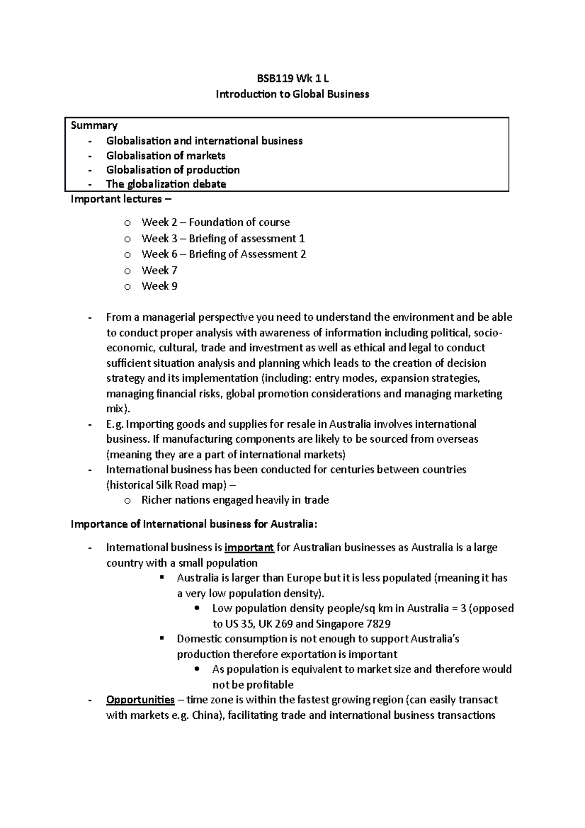 FULL Global Notes - BSB119 - QUT - Studocu
